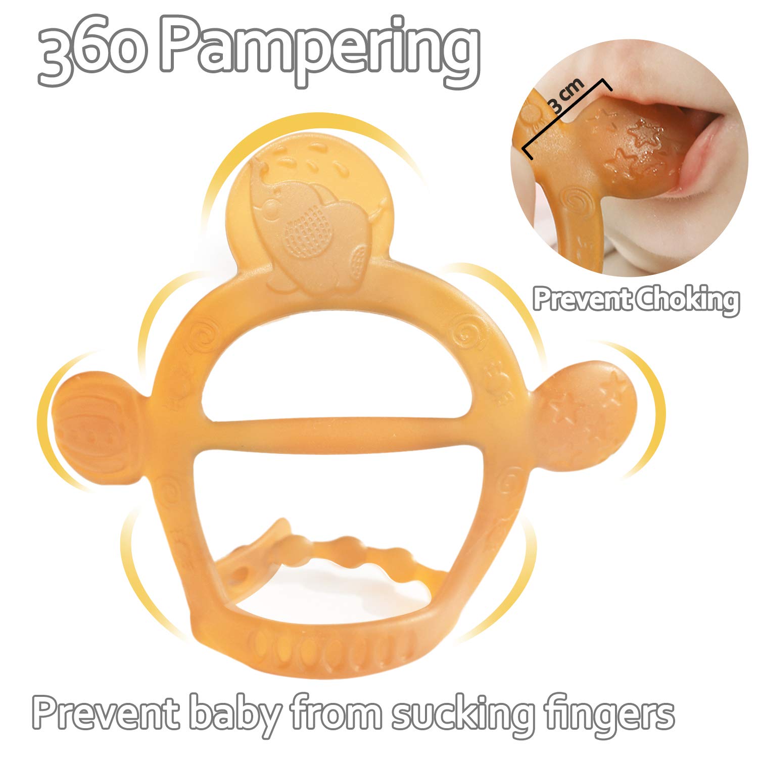 【Never Drop from Hand】 HEORSHE 2 Pack Baby Teething Toys for Babies 3-6 Months Teethers for Infant Toddlers Silicone Molars Adjustable Chew Toys for Babies 3 4 5 6 7 8 9 10 11 12 Months (Brown + Pink)