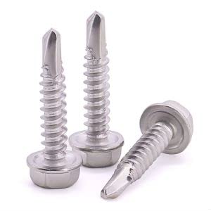 #14 x 1" Hex Washer Head Self Drilling Screws, 410 Stainless Steel, Hexagon Head Self Drilling Screws with Flange Washer Collar, 30 PCS