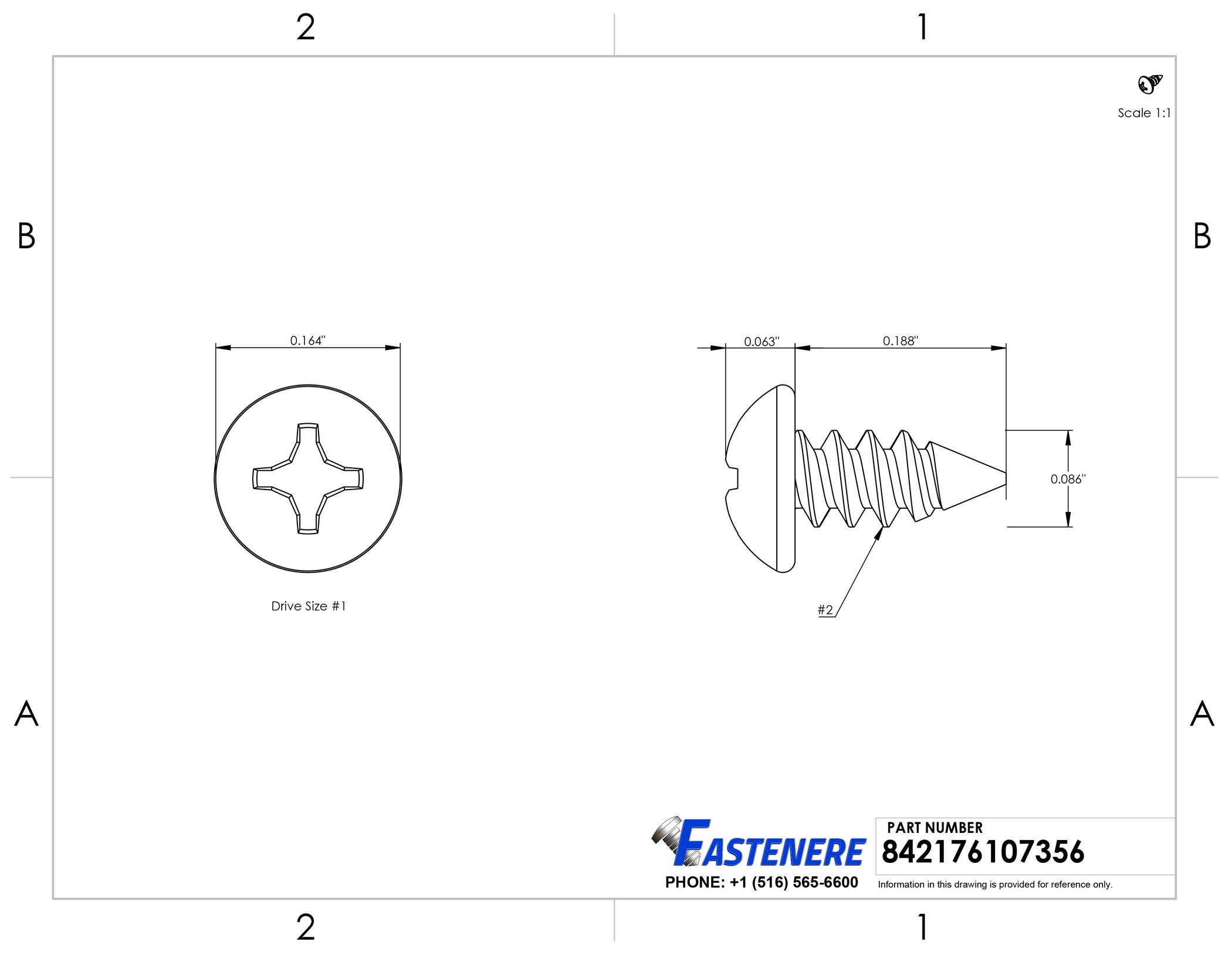 #2 x 3/16" Pan Head Sheet Metal Screws, Stainless Steel 18-8, Full Thread, Bright Finish, Self-Tapping, Quantity 50 by Fastenere