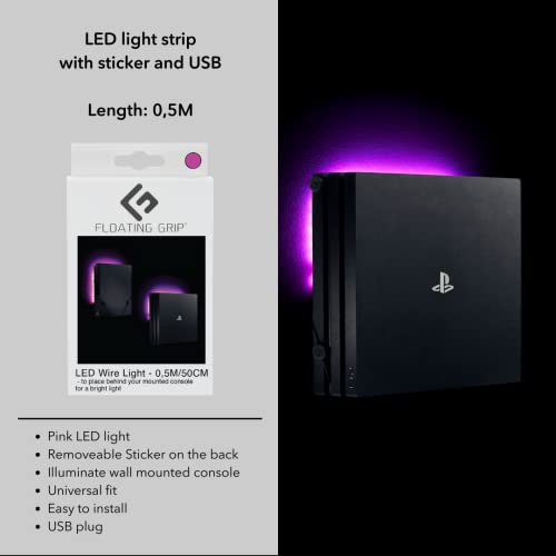1 feet/0.5M Light Strip by FLOATING GRIP - LED Light Strip with USB Plug and Removeable Sticker on The Back. (Pink)