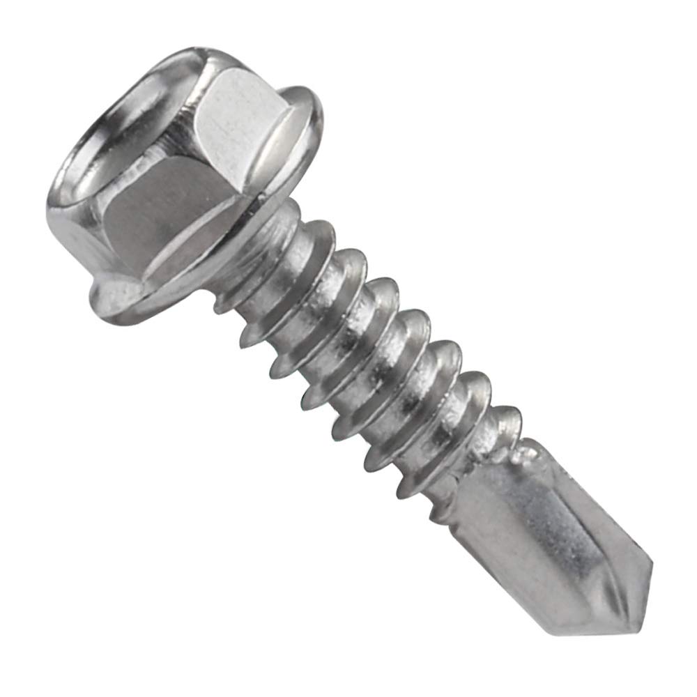 #14 x 1 Hex Washer Head Self Drilling Sheet Metal Screws with Drill Point, Stainless Steel 410, Plain Finish, 50 PCS