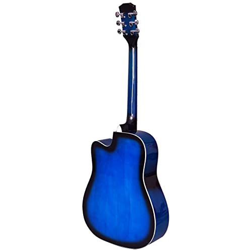 【US Warehouse】Acoustic Guitar Beginner 4/4 Full Size 41 inch Cutaway Grand Adult Starter Bundle Kit Gig Bag Strap Tuner Capo Pickguard String 4 Picks Cloth Right Hand Blue