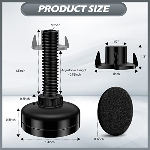 10 Set Adjustable Furniture Leveling Feet, Adjustable Leg Levelers for Cabinets Sofa Tables Chairs Raiser, Heavy Duty Height Adjuster Furniture Levelers Foot with T- Nut Kit 3/8”-16 Thread, Black