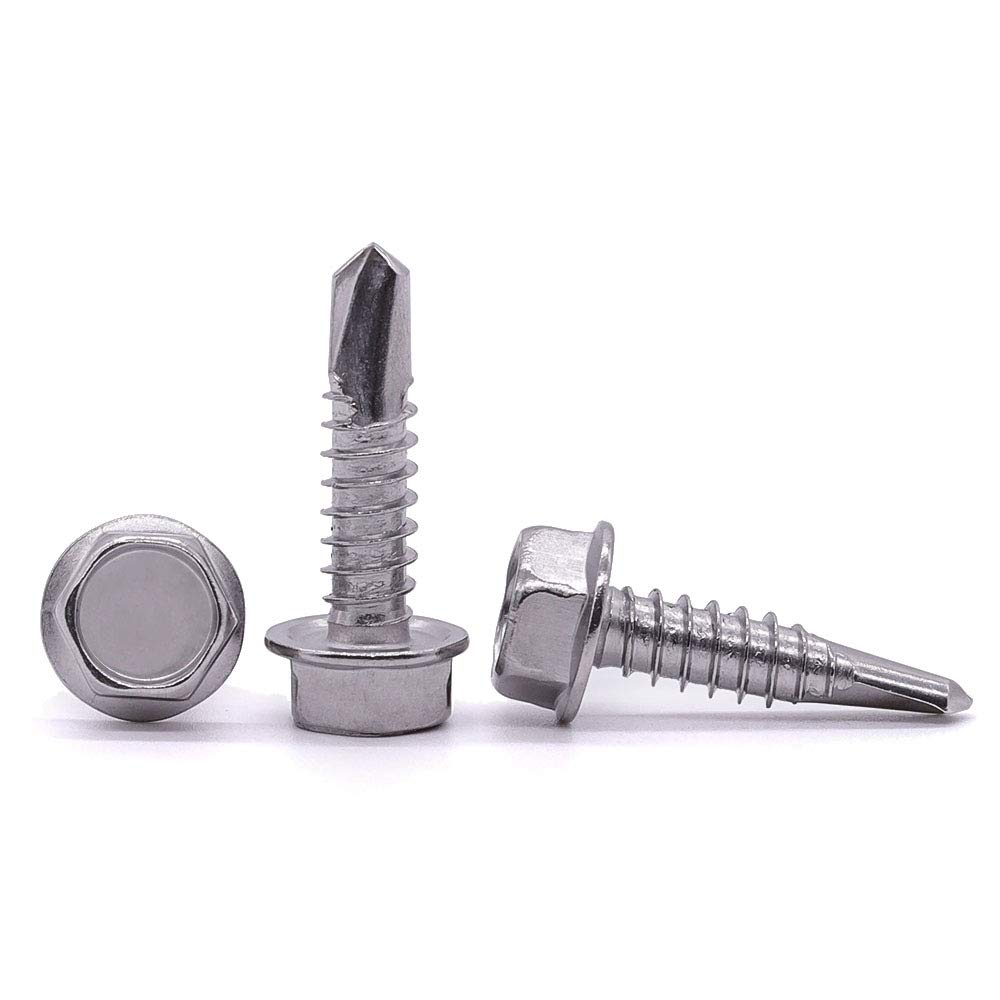 #14 x 3/4" (50 pcs) Hex Washer Head Self Drilling Screws, 410 Stainless Steel Metal Sheet Tek Screws, Self Tapping Point, No Pre-drilled Hole Needs