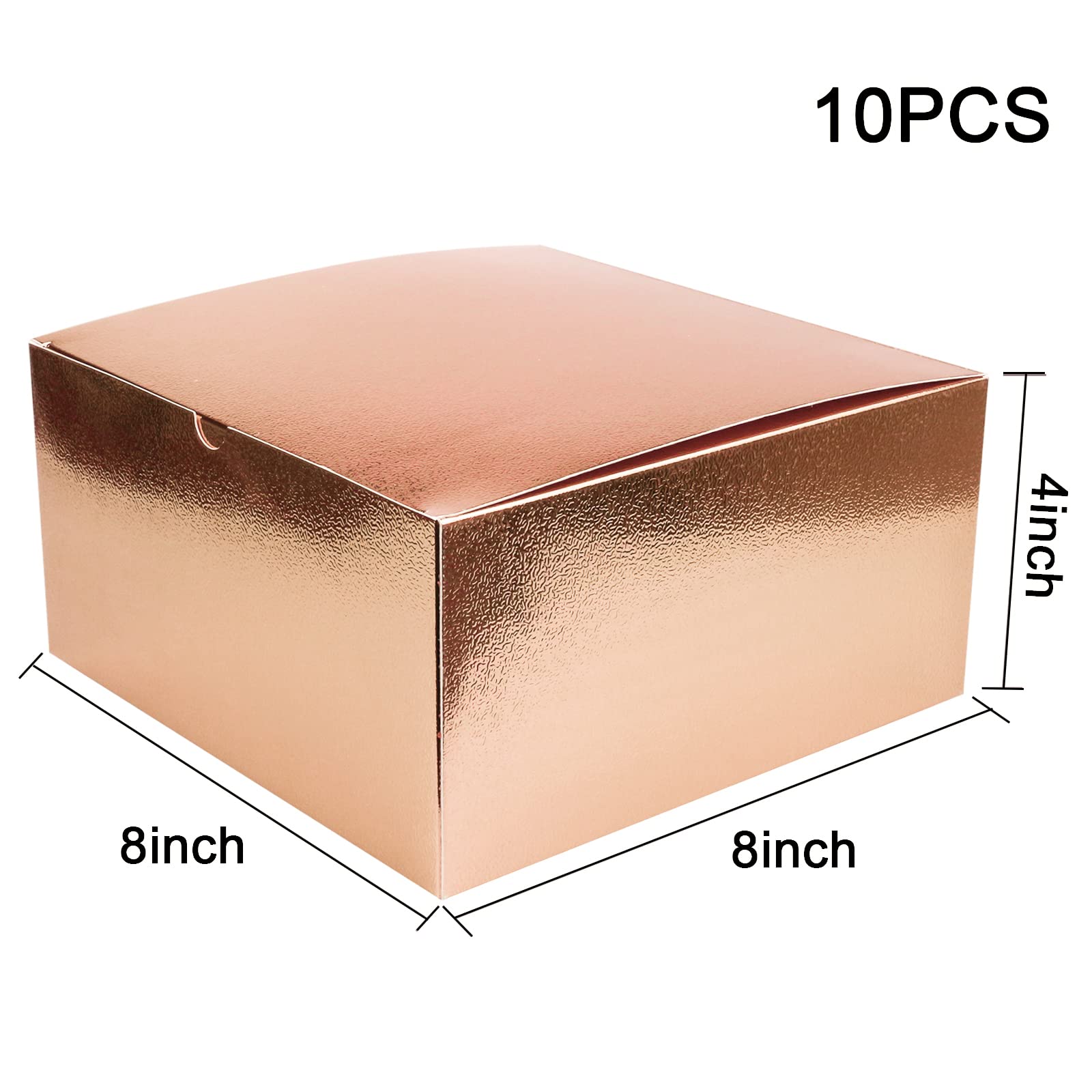 10 Pack Gift Boxes Rose Gold 8x8x4 Inches, Bridesmaid Proposal Gift Box Set with Ribbon，Paper Gift Box with Lids for Wedding Present, Cupcake Boxes, Birthday Party Favor, Engagements and Christmas