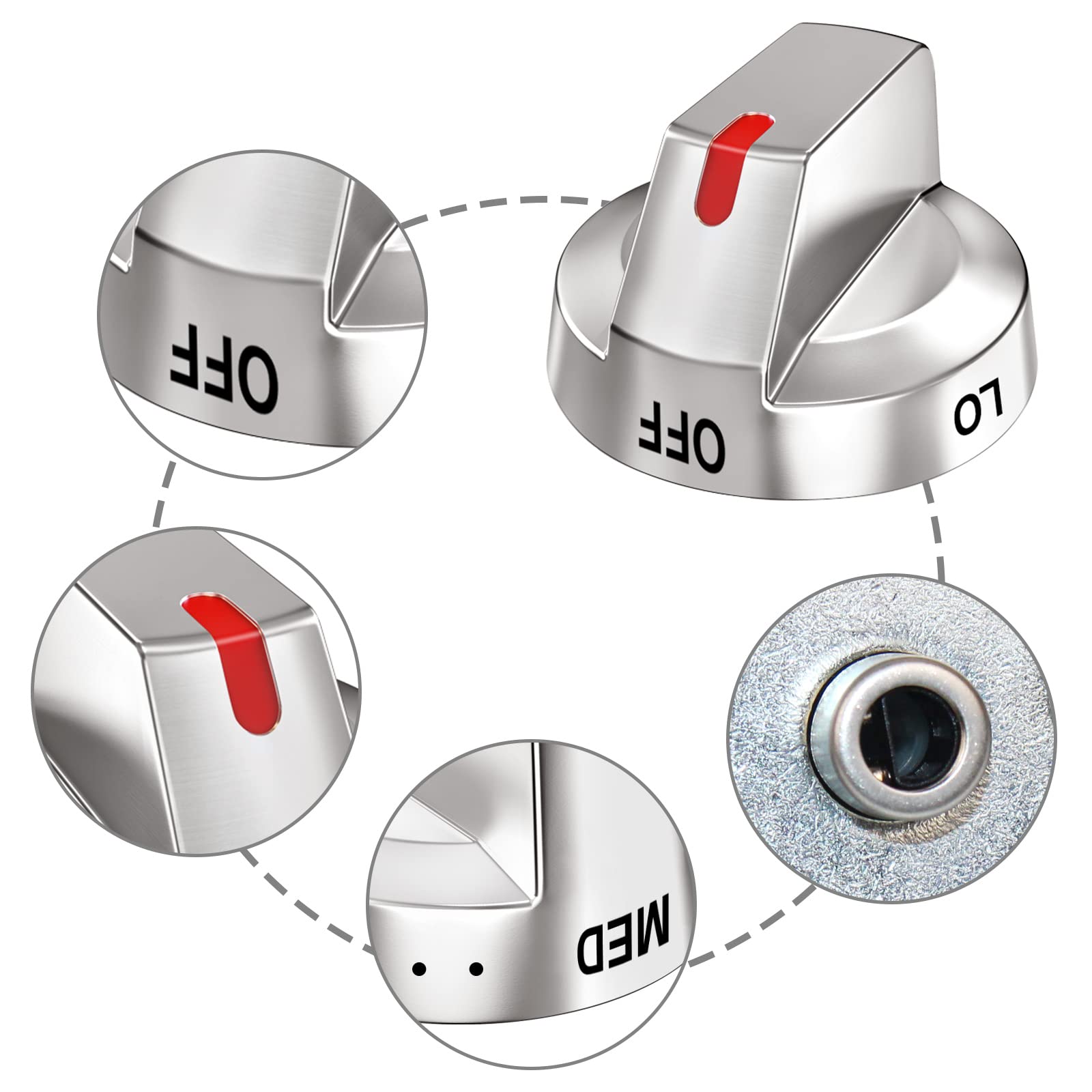 [Upgraded] DG64-00473A Stove Knobs Compatible with Samsung Gas Range, Reinforced Stainless Steel Protection Power Ring, Ultra Durable Control Knobs Replacement for Samsung Stove Burner Oven (5 Pack)