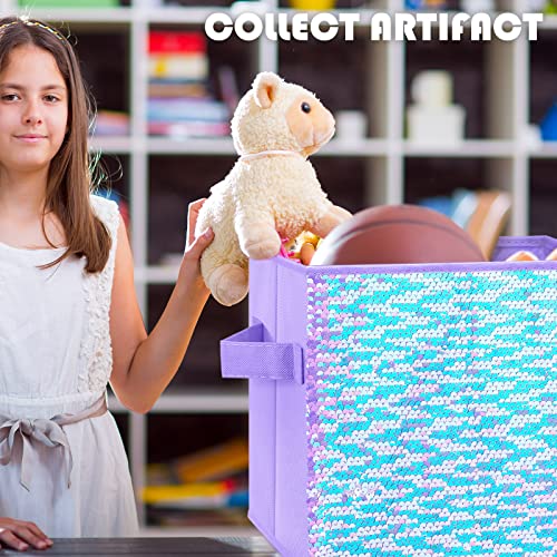 10 Pieces Fabric Foldable Purple Basket Cube Storage Organizer Bins Storage Cubes Toy Organizers and Storage for Nursery Home Bedroom Drawer, 11 x 11 x 11 inches