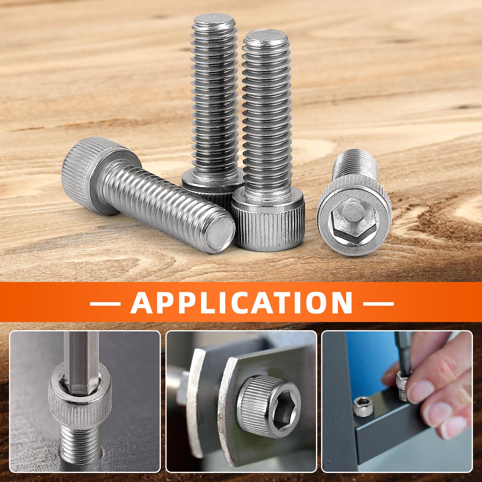 10-24 x 1/2" Socket Head Cap Screws, Full Thread, Allen Socket Drive, 304 Stainless Steel 18-8, Bright Finish, Quantity 50