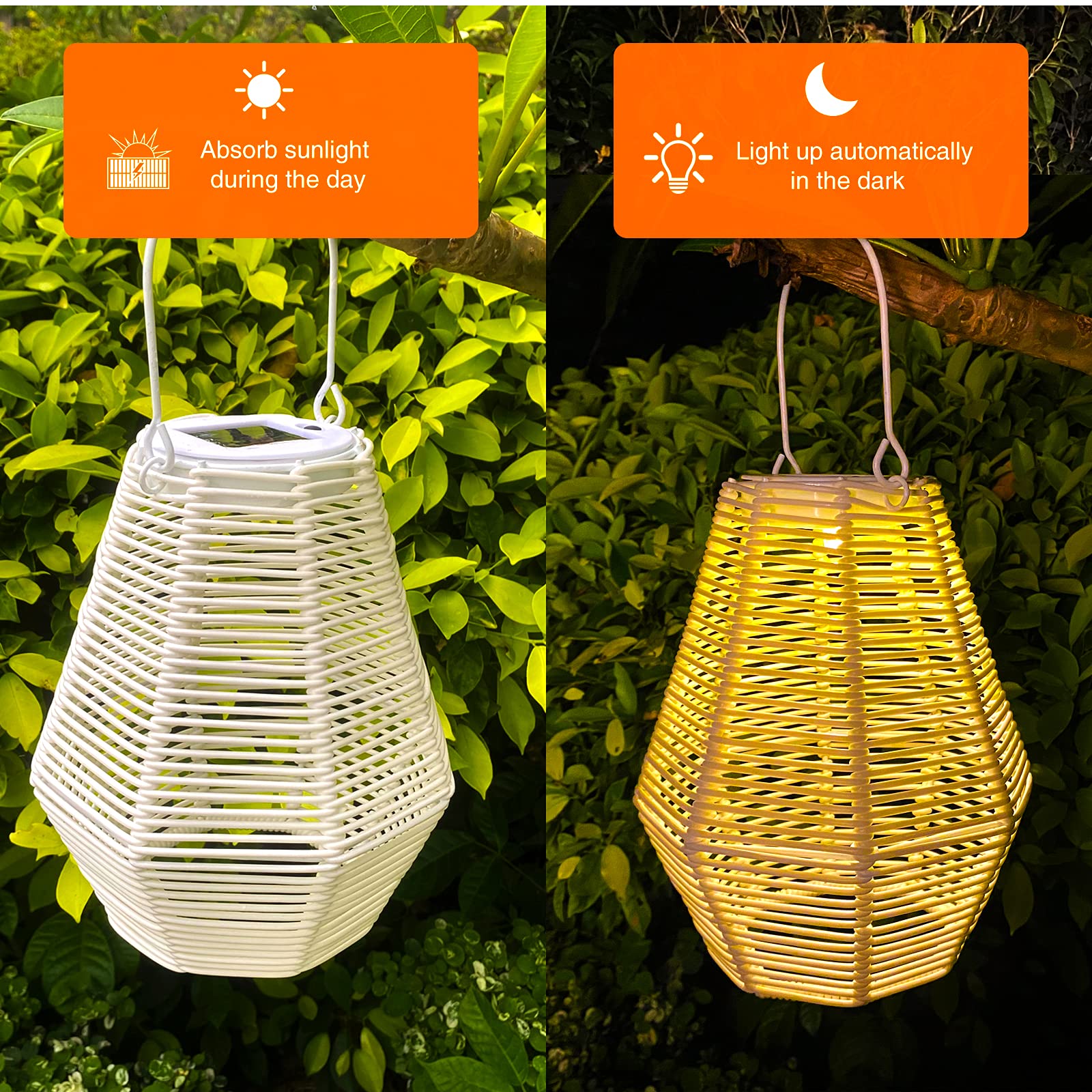 【Limited Promotion】Solar Lantern Outdoor Rattan Hanging Solar Light Solar Table Lamp Waterproof with Warm Light Bead for Patio Yard Garden Wedding Landscape Decoration - Auto on/Off (Light Beads)