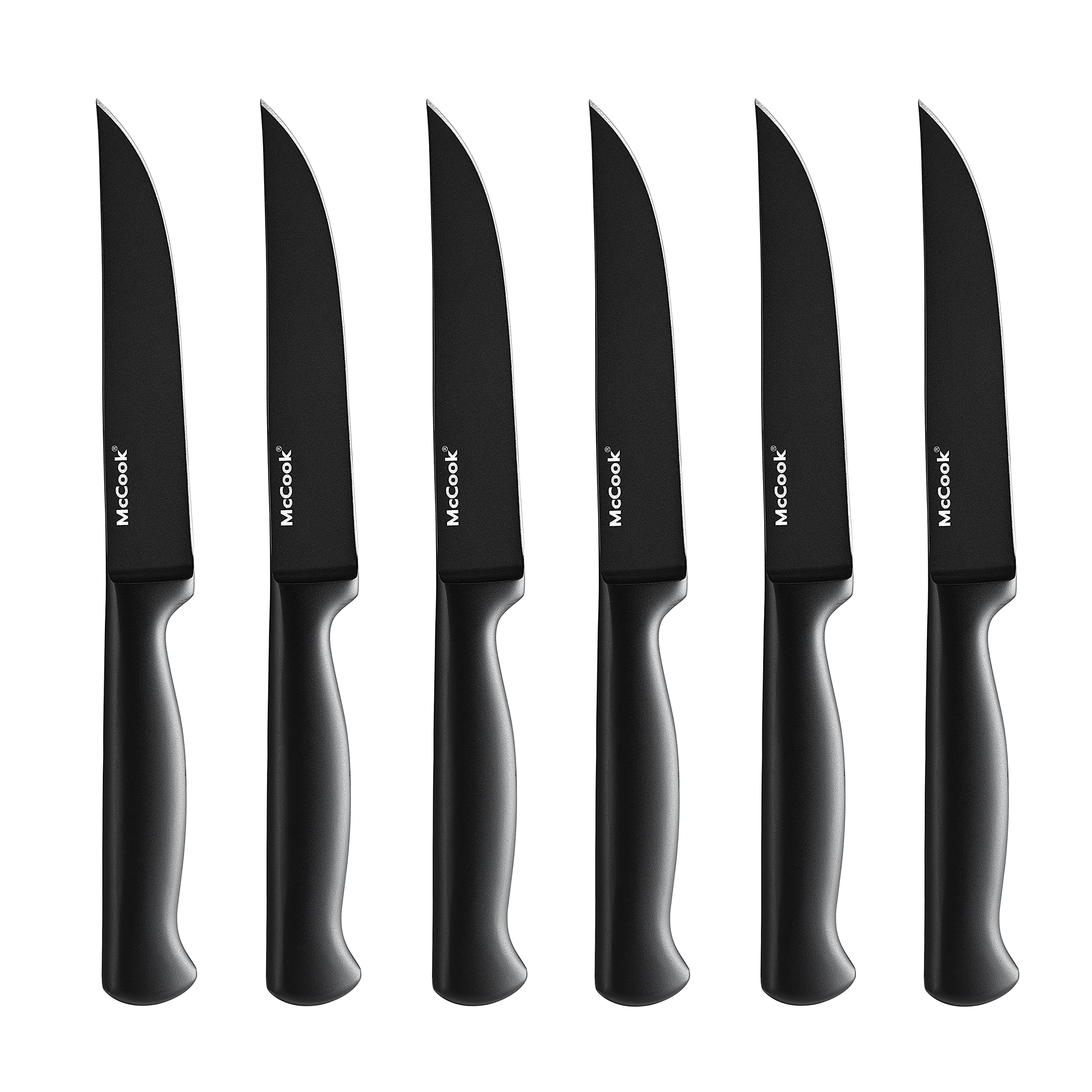 【What Yout Get】MC29 15 Pieces German Stainless Steel Knife Block Sets with Built-in Sharpener + McCook MC59B Steak Knives Set of 6