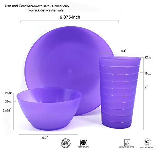18-Piece Plastic Dinnerware Set, Unbreakable and Reusable Plastic Plates Plastic Bowls Plastic Tumblers, Multicolor