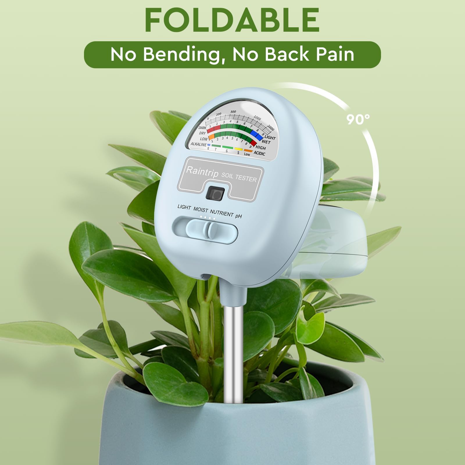 【Upgraded 】 4-in-1 Soil Moisture Meter, Soil Ph Meter, Soil Tester for Moisture, Light,Nutrients, pH,Soil Ph Test Kit, Great for Garden, Lawn, Farm, Indoor & Outdoor Use ,No Battery Required(Blue)