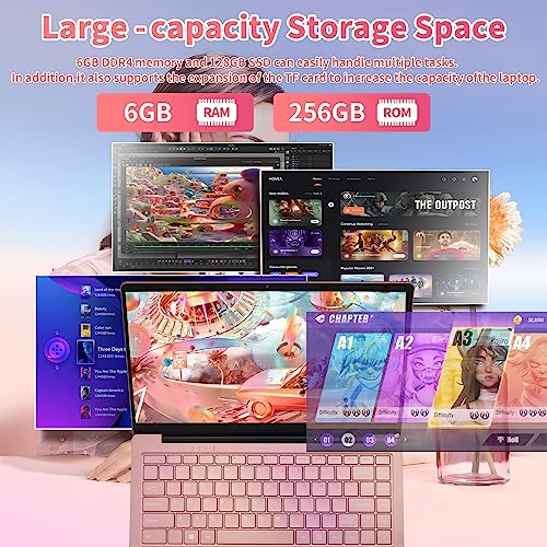 【Win 11 Pro/Office 2019】14" Laptop Narrow-Bezel FHD IPS 1920 x 1080 Display, 6G RAM,256GB SSD, Celeron J4105 CPU, Ultra-Thin and Portable, HDMI, 180 °Opening and Closing (6G+256GB SSD, Rose Gold)
