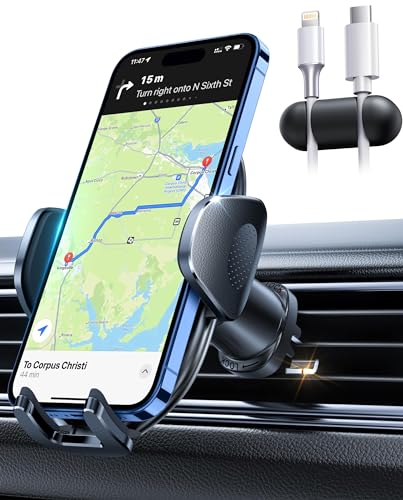 【Military-Grade】Car Phone Holder,【Strongest & Longest Steel-Hook】Car Vent Mount, Handsfree 360° Adjustable Automobile Cradle Air Clip Stand for iPhone 15 14 13 12 Pro Max Samsung Universal, Black