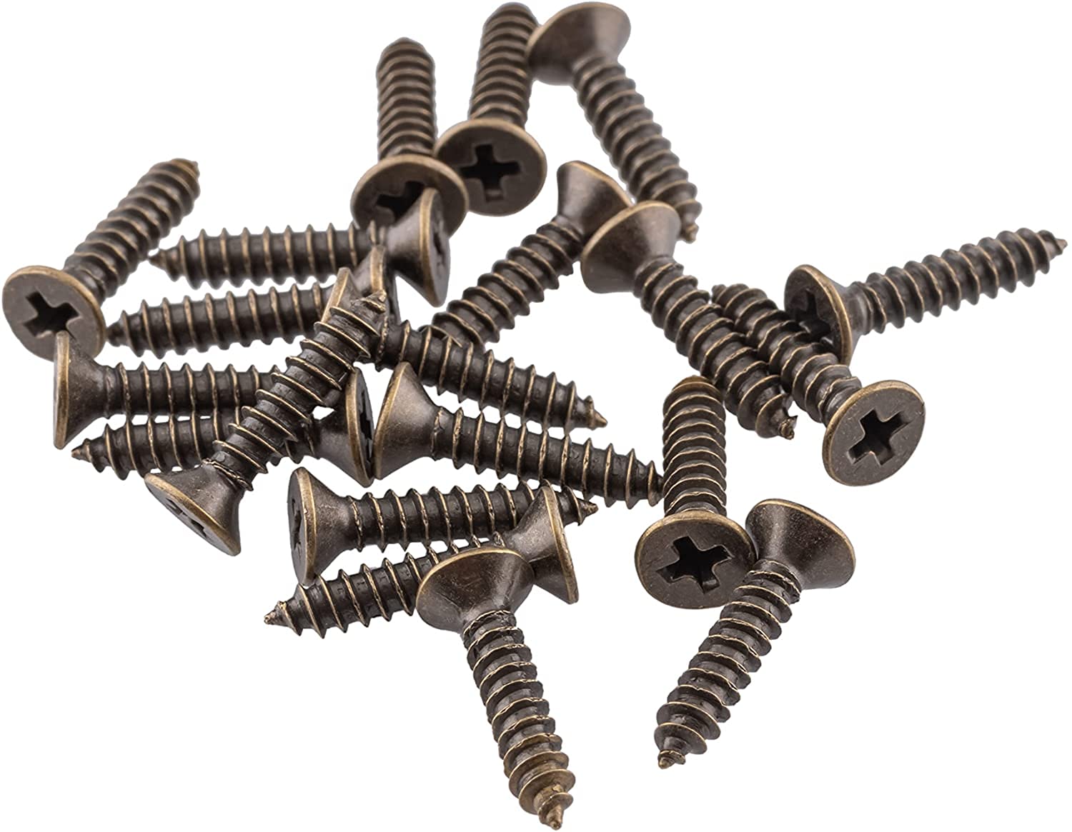 #5 x 5/8" Antique Brass Flat Head Phillips Wood Screws - Pack of 25 - Self Tapping Screws for Wood - FH558-SAB