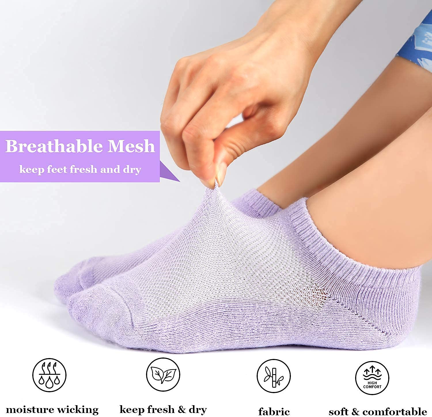 +MD Women’s Bamboo No Show Socks Colorful Cushioned Athletic Socks 6 Pack Blue 7-9