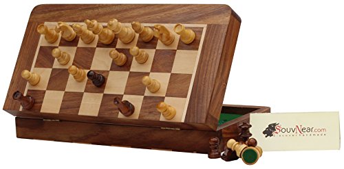 10.5" Wood Chess Set - Handmade Premium Magnetic Folding Chess Board - Wooden Travel Staunton Chess Game with Built in Storage