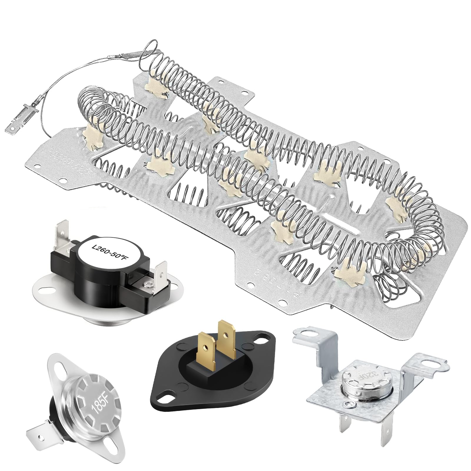 【Upgraded】DC47-00019A Dryer Heating Element Replacement for Samsung dv42h5000ew/a3 dv45h7000ew dve50m7450w/a3 - DC96-00887A DC47-00016A Thermal Fuse & DC32-00007A DC47-00018A Thermostat