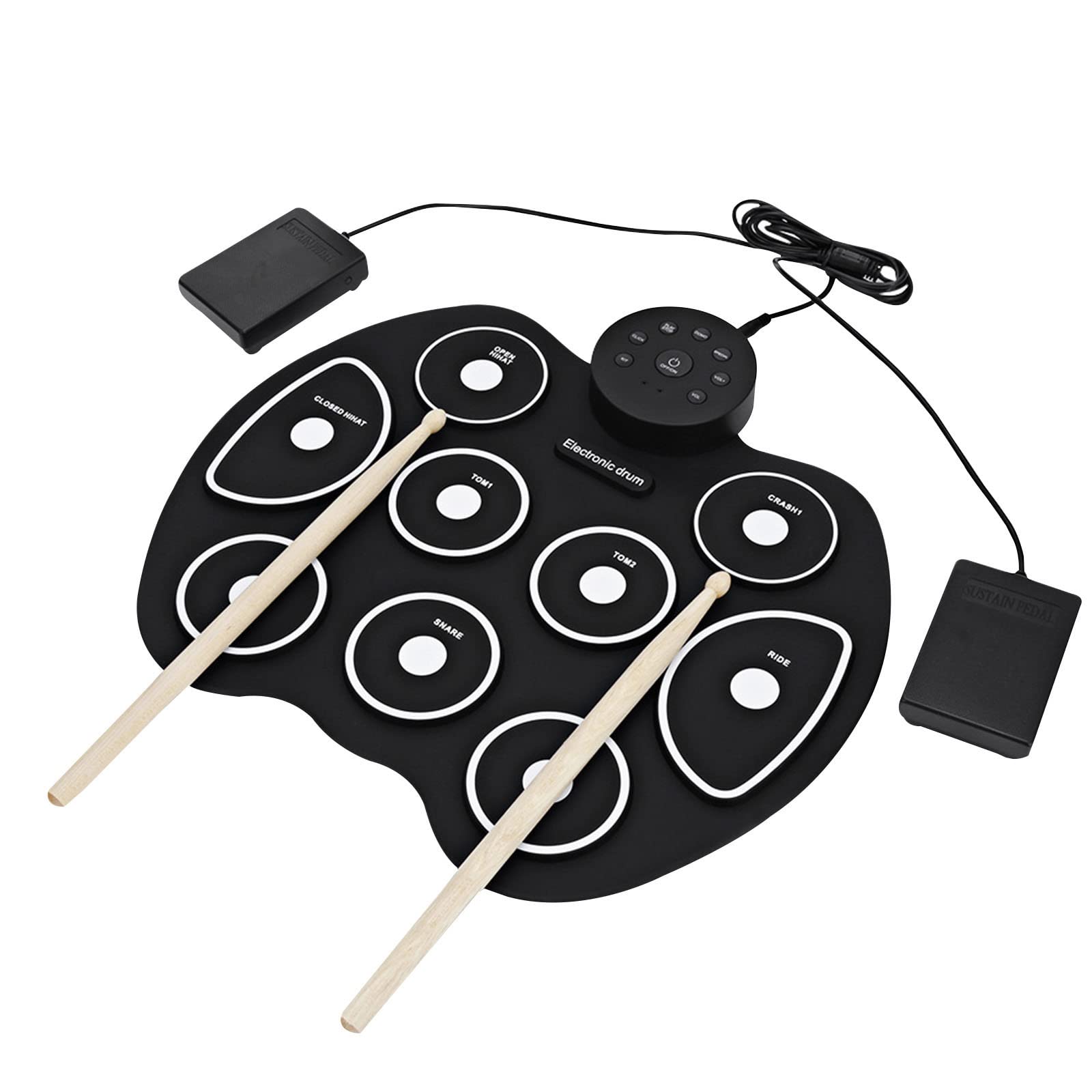 #o0n508 Electronic Drum Set Folding Silicone Hand Roll Electronic Drum Roll Up Drum Practice Pad Kit Drum Pedals Drum Sticks