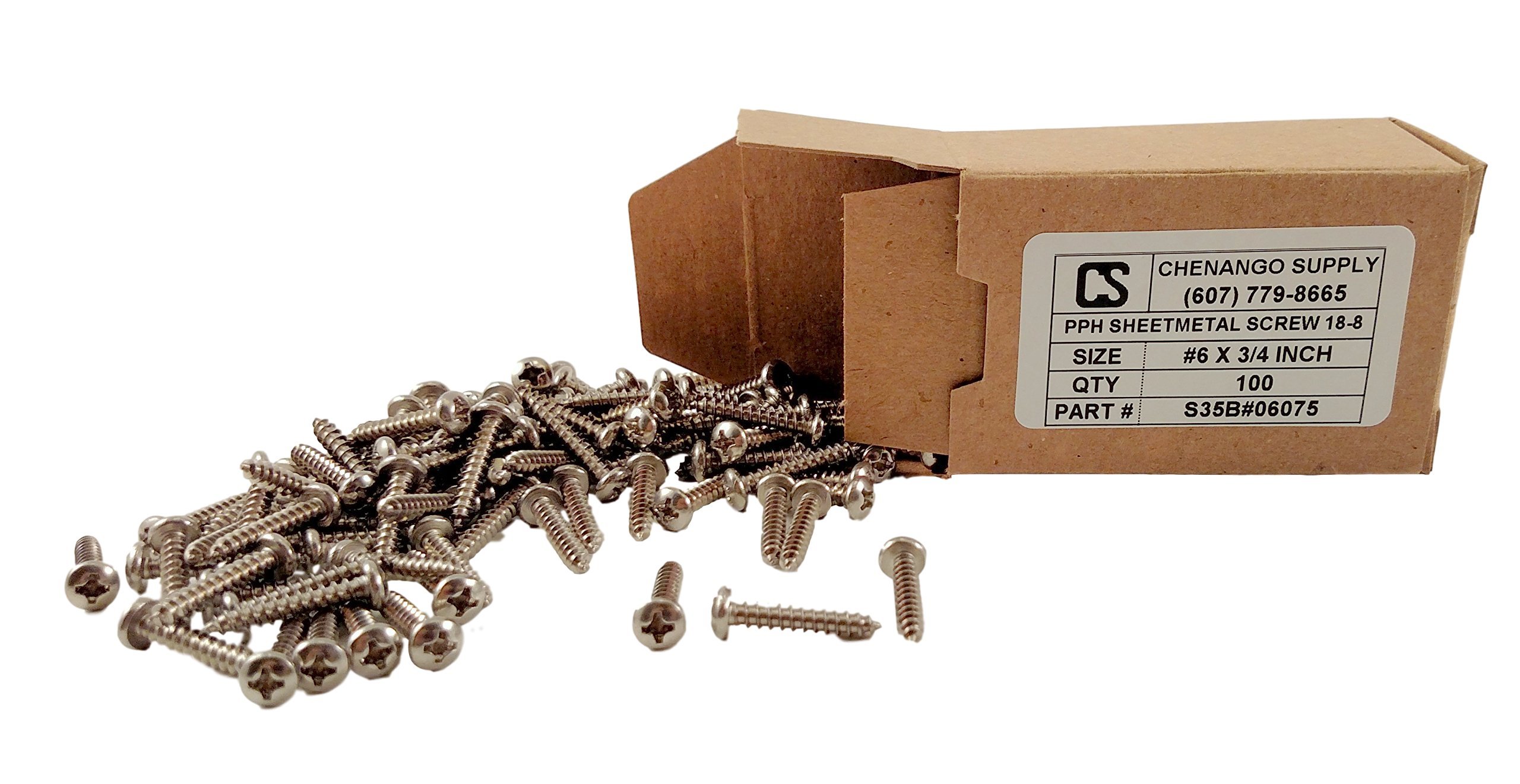 #6 x 3/4" Stainless Philips Pan Head Sheetmetal Screw (1/2" to 2" Lengths in Listing) 100 Sheet Metal Screws (#6 x 3/4 inch)