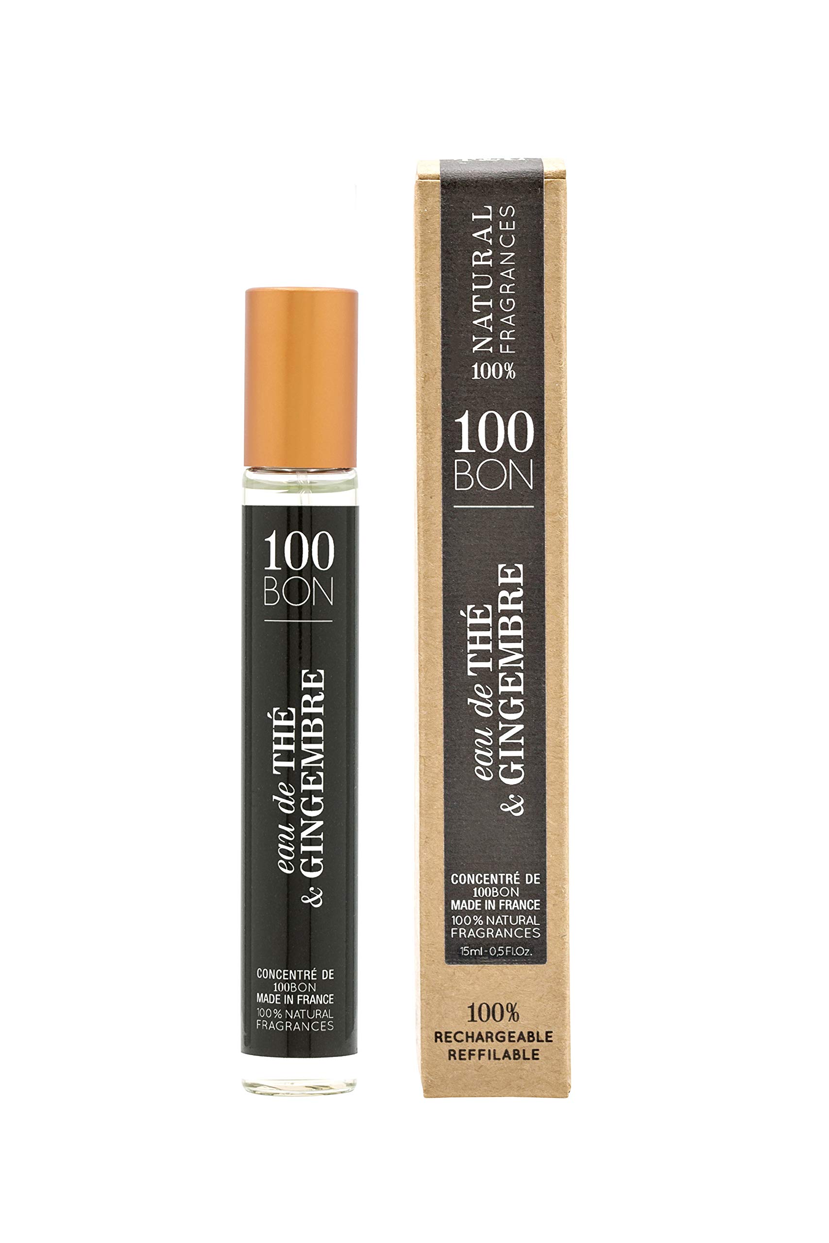 100BON Eau De The & Gingembre Tea & Ginger Scent for Women & Men Energizing Organic Fragrance - Sweet, Citrus & Spicy Notes - 100% Natural Fragrance Concentrate Spray, 0.5 Fl Oz
