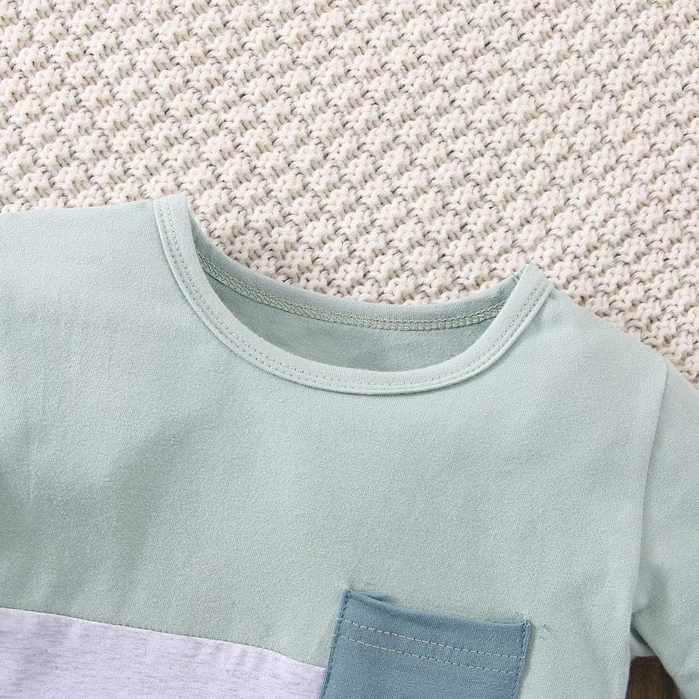 0-5T Newborn Baby Boy/Girl Clothes Color Block Pullover Sweatshirt Top Elastic Waist Pockets 2Pcs Warm Fall Winter Outfit (Long Sleeve Blue, 18-24 Months)