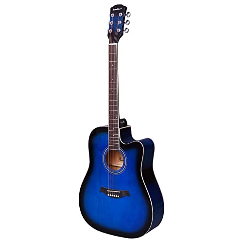 【US Warehouse】Acoustic Guitar Beginner 4/4 Full Size 41 inch Cutaway Grand Adult Starter Bundle Kit Gig Bag Strap Tuner Capo Pickguard String 4 Picks Cloth Right Hand Blue
