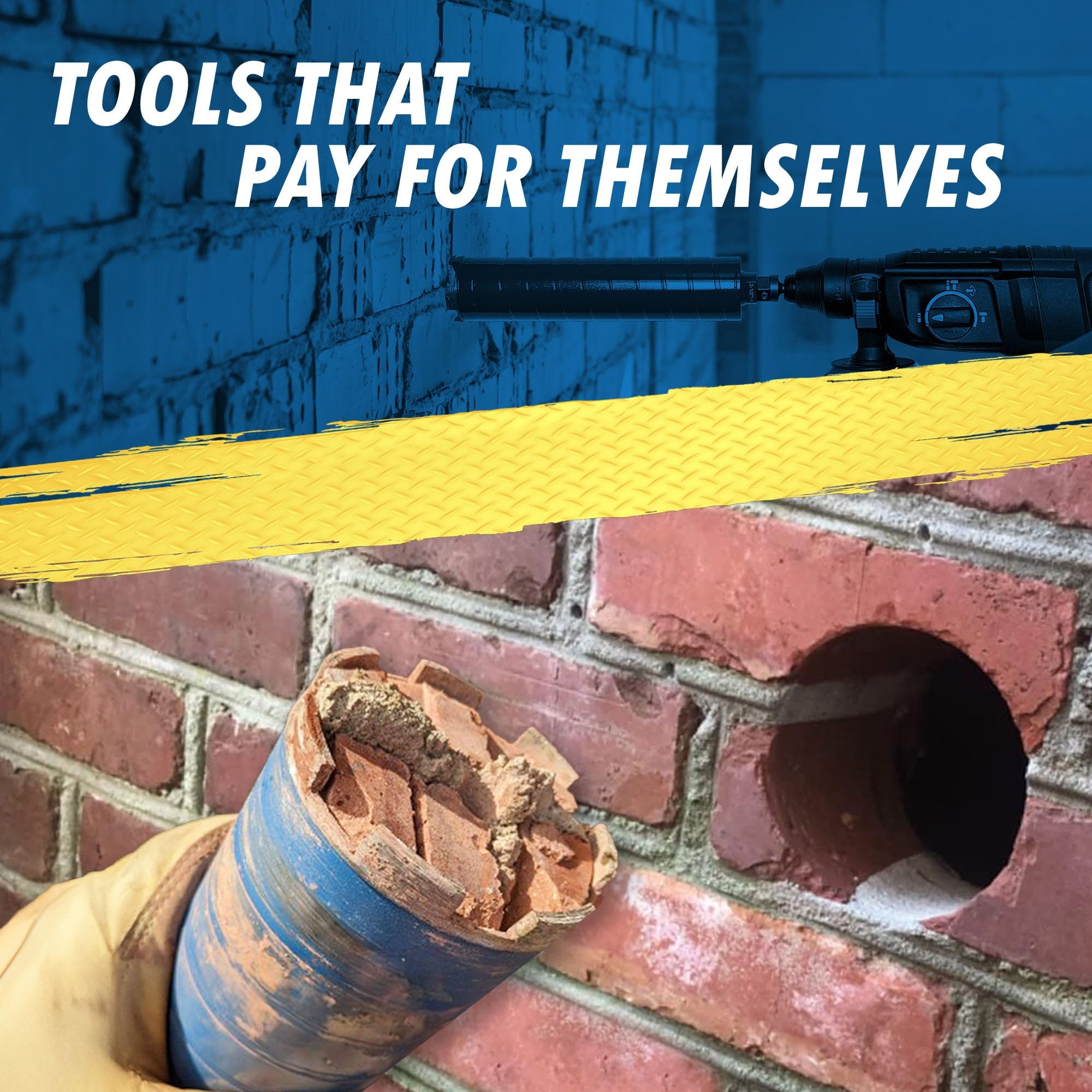 1-1/2" Dry Diamond Core Drill Bits for Brick, Block or Masonry, 9.5" Drilling Depth, 5/8"-11 Arbor