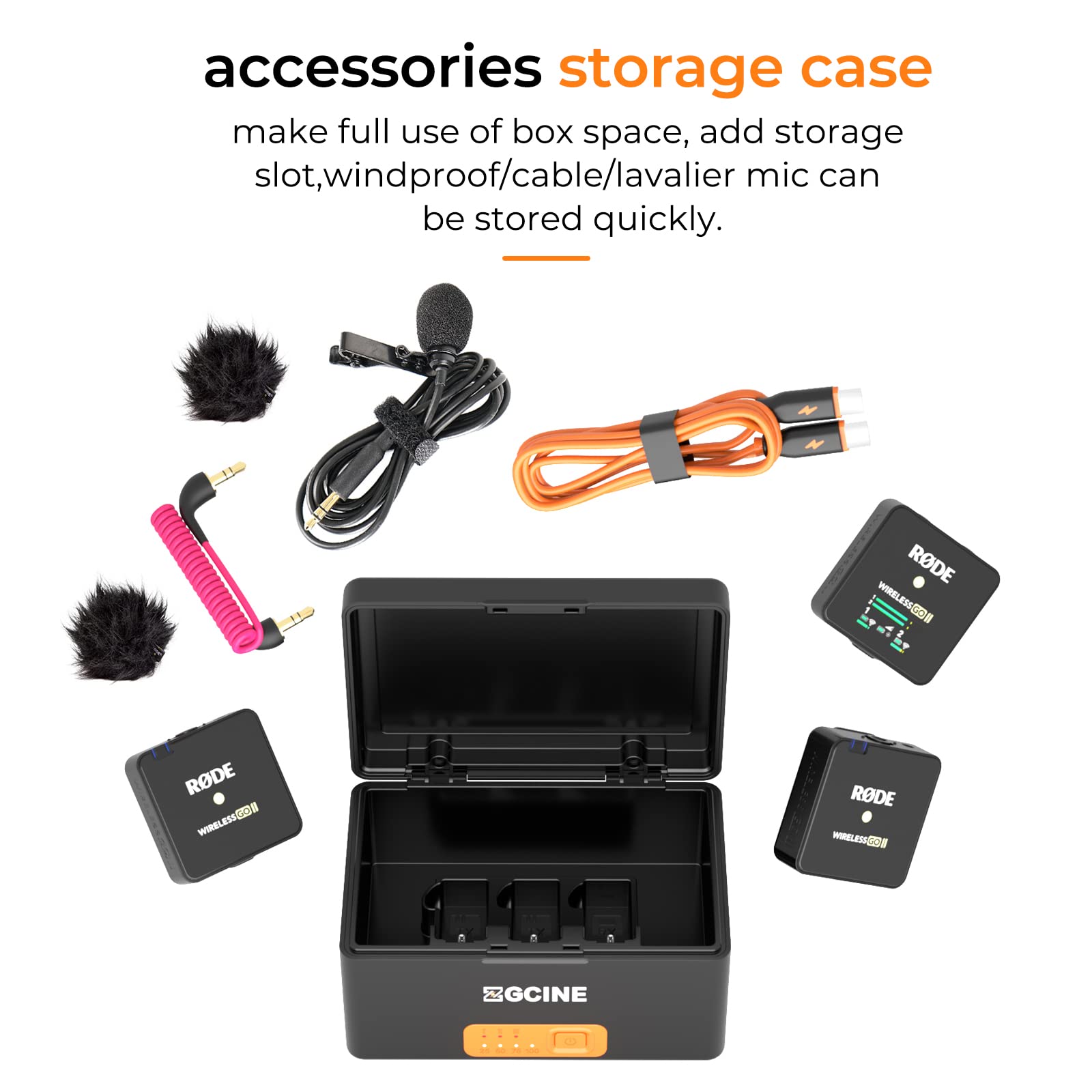 【2022 Upgraded】PS-R30 Pro Wireless Charging Case Compatible for Rode Microphones Wireless GO 2 & Rode Microphones Wireless GO, Build-in 3400mAh Battery with Storage Space