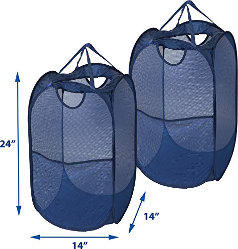 2 Pack - SimpleHouseware Mesh Pop-Up Laundry Hamper Basket with Side Pocket, Dark Blue