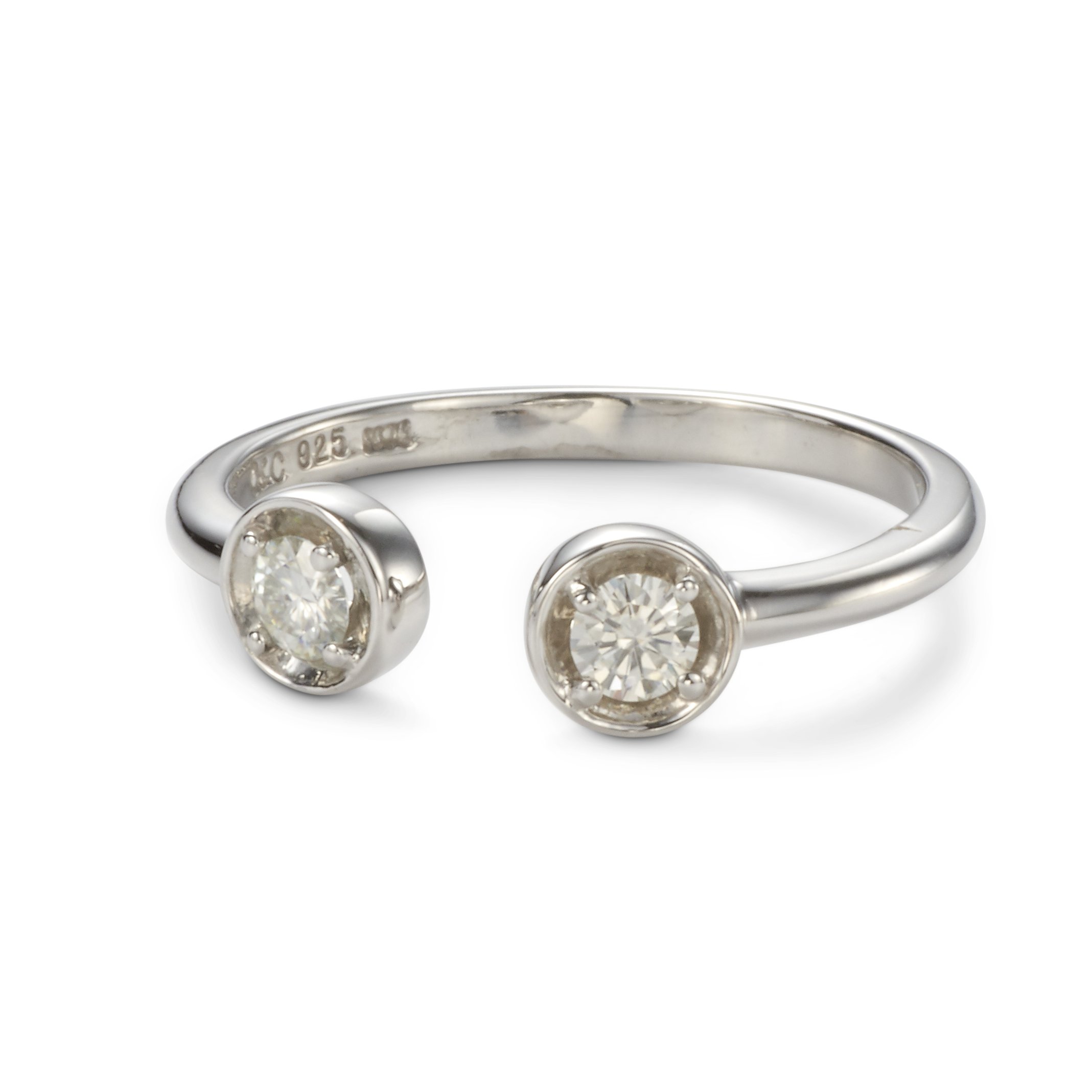 0.26 CTW DEW Round Laboratory-Grown Moissanite Bypass Statement Ring in Sterling Silver
