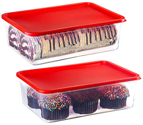 2 Pack - Zilpoo Plastic Food Storage Containers with Lid, Refrigerator, Freezer Covered Cake Keeper, Cupcake Carrier, Christmas Cookie Holder, Lunch Box, 169 oz.