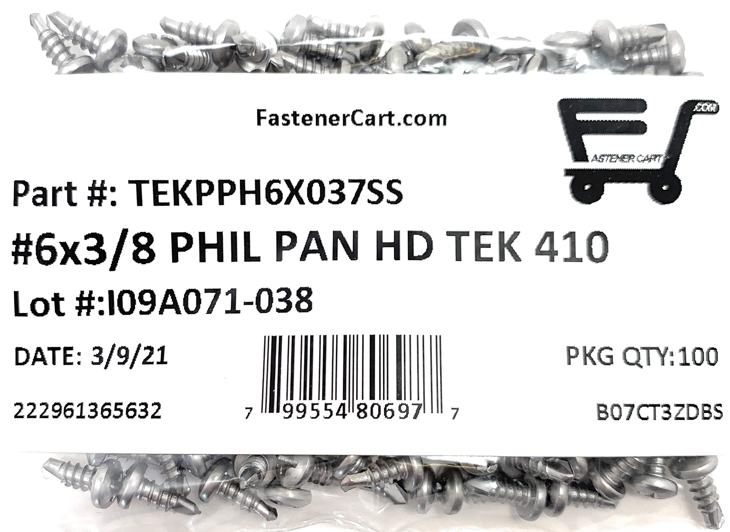 #6x3/8 Stainless Steel Phillips Pan Head Self Drilling Tapping TEK Screw (410 Stainless Steel) 100 Pieces 6X3/8