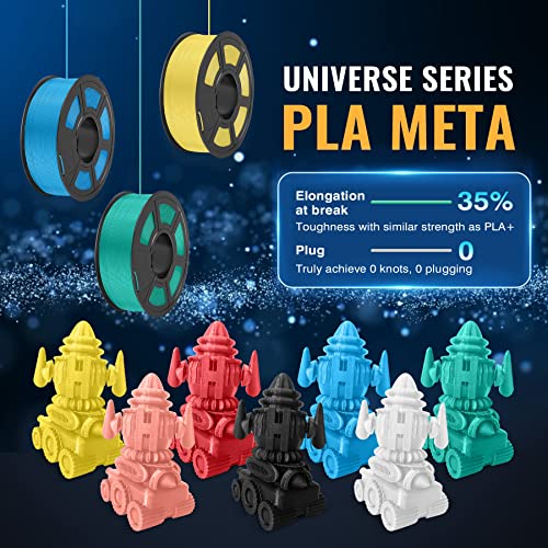 【PLA-Meta & PLA Plus】SUNLU 3D Printer Filament PLA-Meta 1.75mm, Dimensional Accuracy +/- 0.02 mm, 250G*8 Rolls, Black+White+Grey+Blue+Green+Red+Yellow+Pink & PLA+ 1KG, Orange