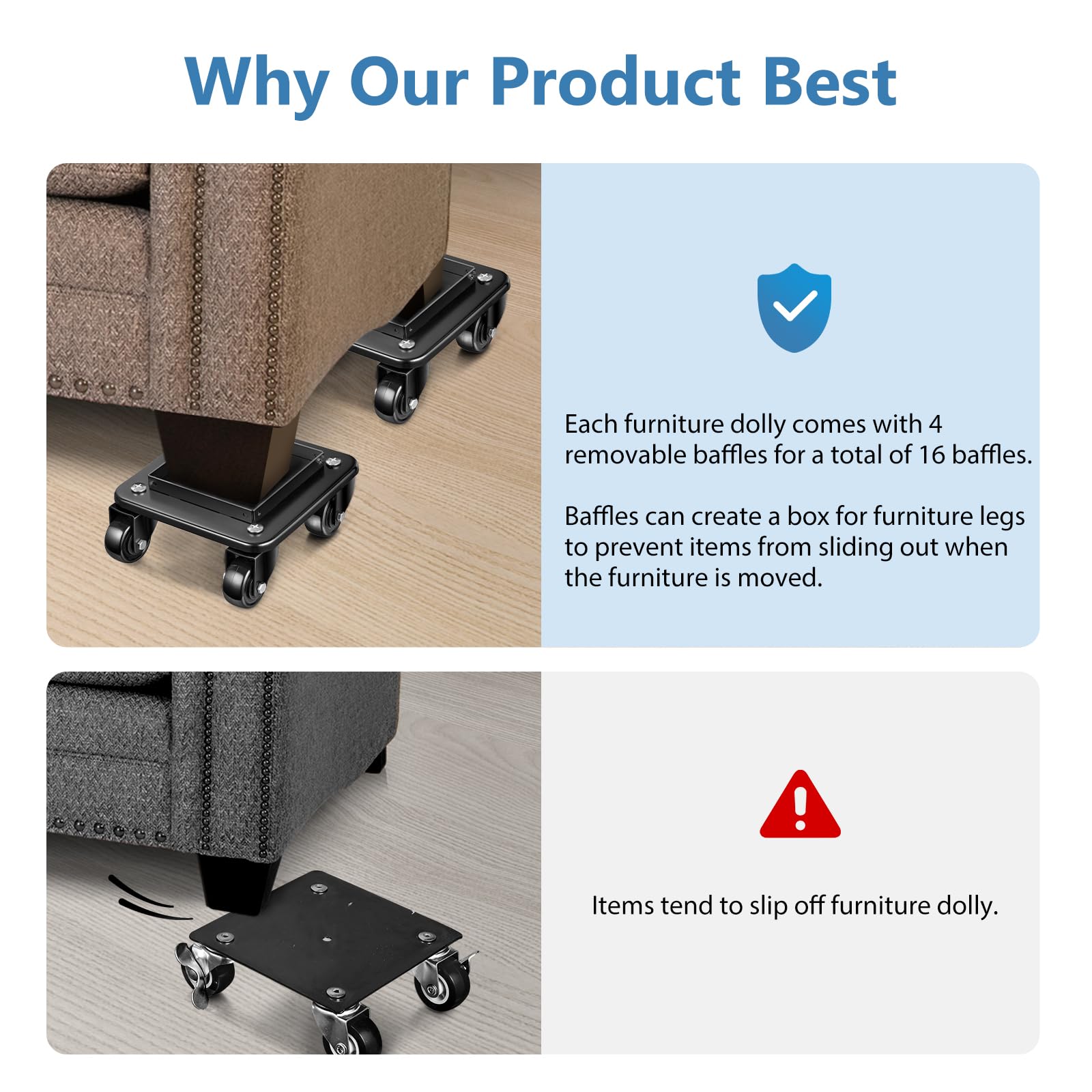 【Upgrade Large】KEDSUM Furniture Dolly with Baffle, 2000LBS Furniture Movers with 4 Wheels, Thickened Steel Panel Heavy Duty Dolly, Easy Sliders Dolly for Moving Appliances, Refrigerators, Sofa, Piano