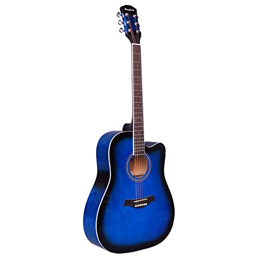 【US Warehouse】Acoustic Guitar Beginner 4/4 Full Size 41 inch Cutaway Grand Adult Starter Bundle Kit Gig Bag Strap Tuner Capo Pickguard String 4 Picks Cloth Right Hand Blue