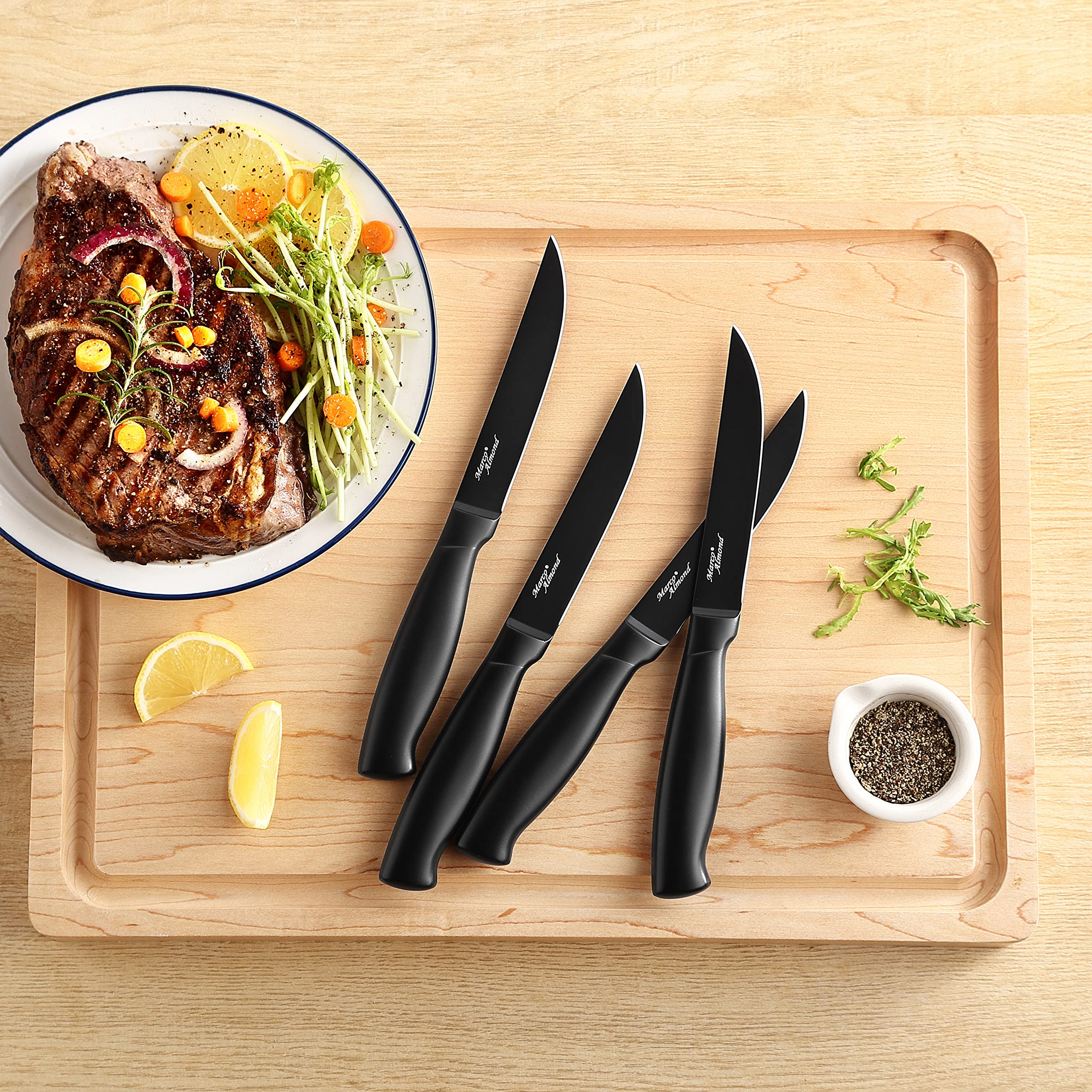 【What Yout Get】MC29 15 Pieces German Stainless Steel Knife Block Sets with Built-in Sharpener + McCook MC59B Steak Knives Set of 6