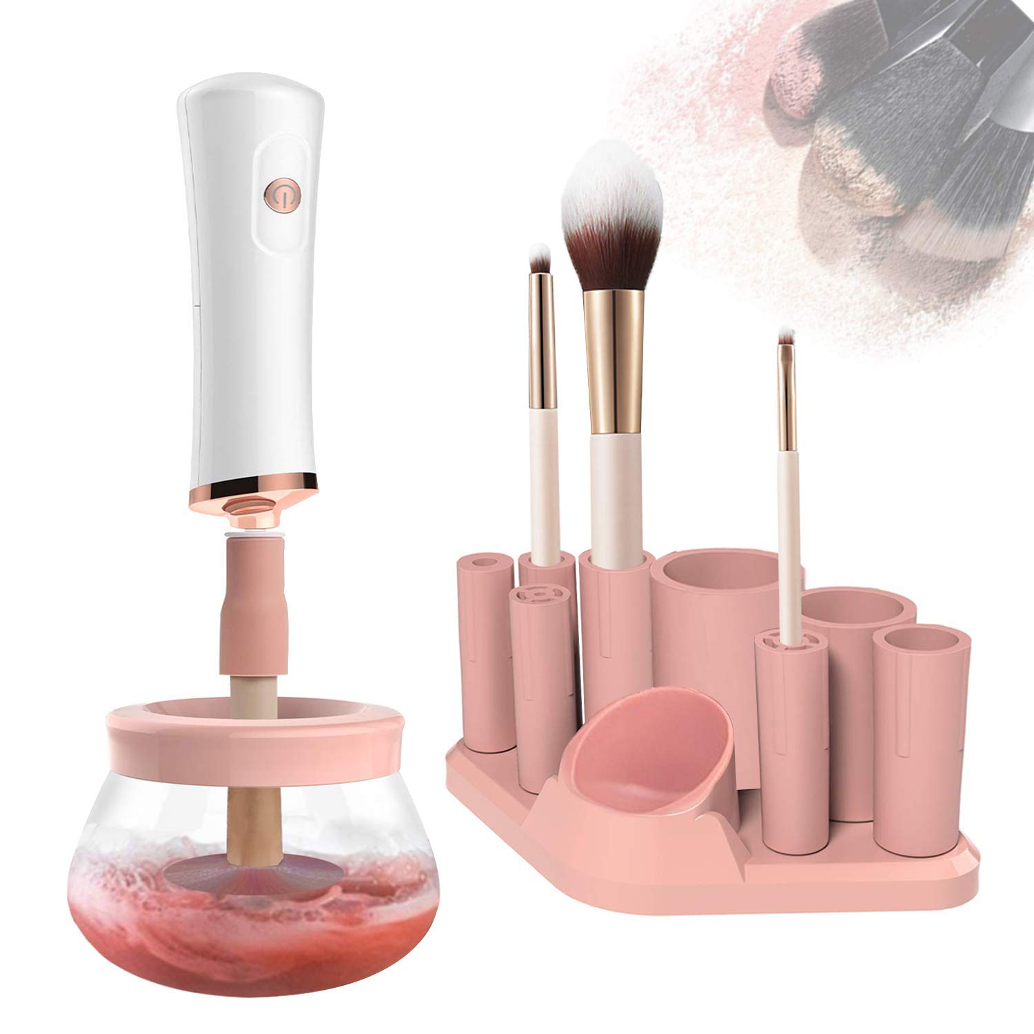 【Upgraded】Makeup Brush Cleaner, Electric Make Up Spinning Dryer, Super-Fast Automatic Spinner Machine, Battery Operated, Pink