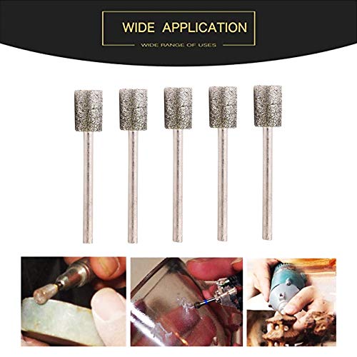 10 PCS Diamond Grinding Bits, 10mm Cylinder Head,1/8” Shank, Diamond Coated Mounted Points Grinder Bits