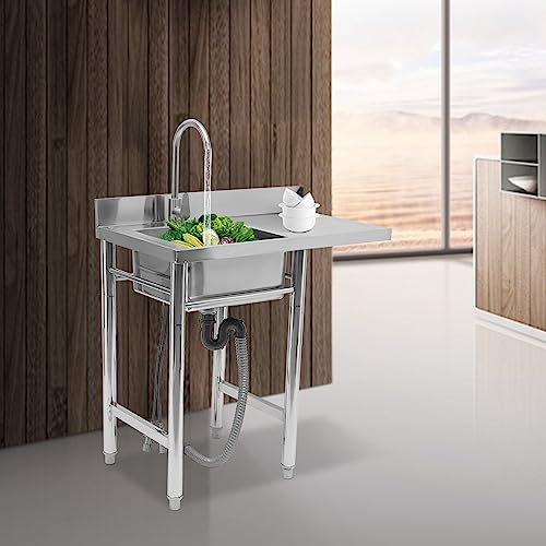 1 Compartment Stainless Steel Kitchen Sink,Free Standing Single Bowl Commercial Sink,for Outdoor Indoor, Kitchen,Garage, Restaurant,Laundry/Utility Room(35.4" W x 21.2" D x 39.3" H)