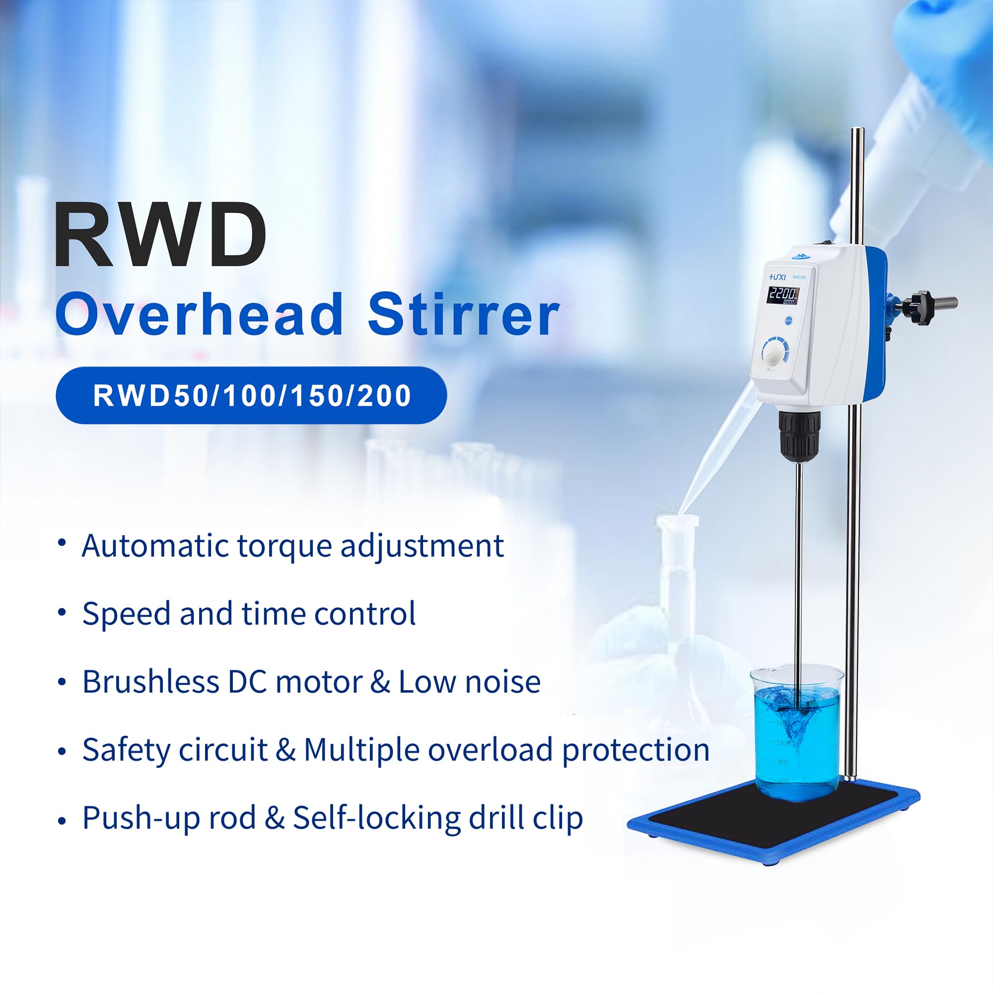 +UXI Overhead Stirrer 40L LCD Digital Labotary Lab Stirrers Mixer Time and Speed Adjustable 30-2200rpm Max.100L Max.100000mpa.s Industrial Stirrer Mixer Homogenizer Grinder 110V 20/40/60/100L