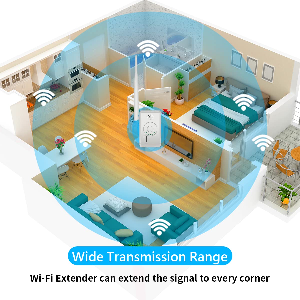 {ONLY for WEILAILIFE Security Camera System} WiFi Range Extender, 2.4G Wireless Booster Repeater with Power Supply, Support Wireless Repeater/IPC Router Mode
