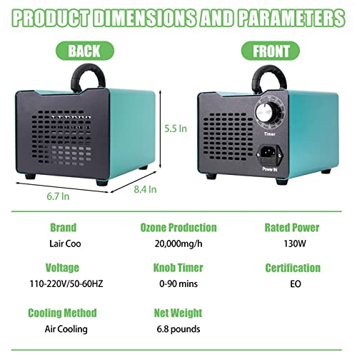 0zone Generator, 20,000 mg/h 0zone Machine Odor Removal Odor Eliminator Deodorizer 0zonator 0zone Generator Air Purifier for Home, Auto, Smoke Cars