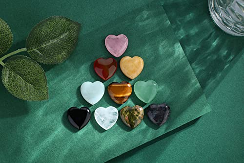 10 PCS Heart Crystals Stones Healing Crystal Palm Natural Polished Love Shaped Gemstones Rose Quartz Amethyst Assorted Set Bulk Wholesale Reiki Energy Balancing Meditation Gift