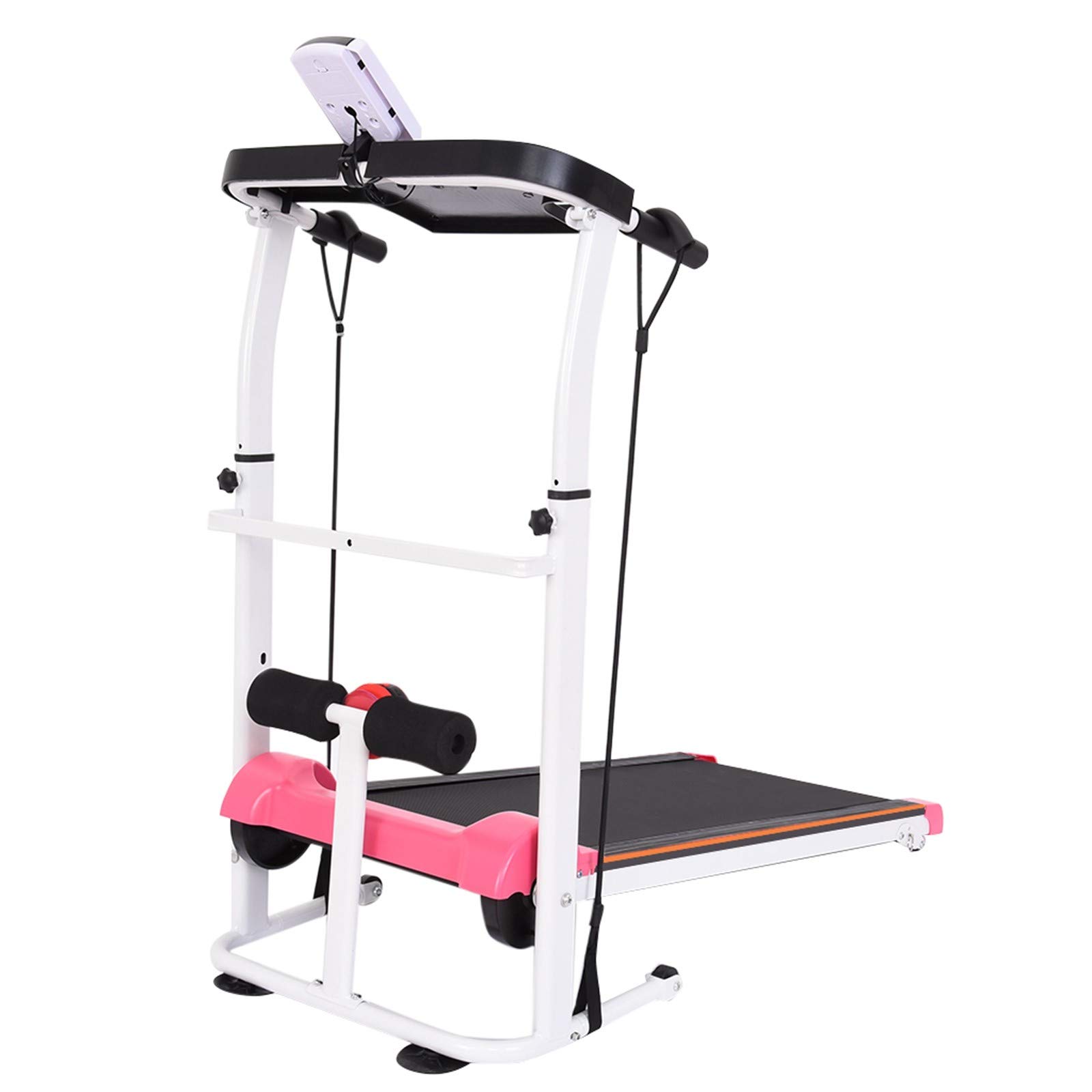 【Ship from US】 Home Treadmills Two-Wheeled Mechanical Treadmill, Foldable Walking Running Machine with Table Holder/LCD Monitor, Built-in Mp3 Speaker, Low Noise for Home/Office/Gym