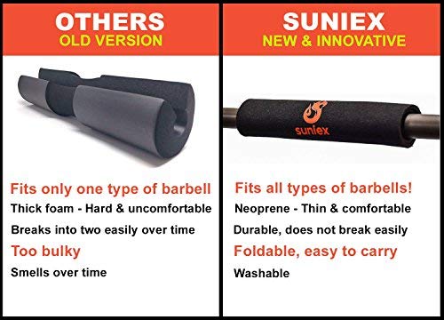 【Ver. 2】【SUNIEX】 HIGH DURABILITY Squat Pad - Fits ALL Olympic Bars - EASY CARRY – SUPER GRIP Design - Neck & Shoulder Protective Pad - Barbell Pad for Squats, Lunges, Weight lifting, Crossfit