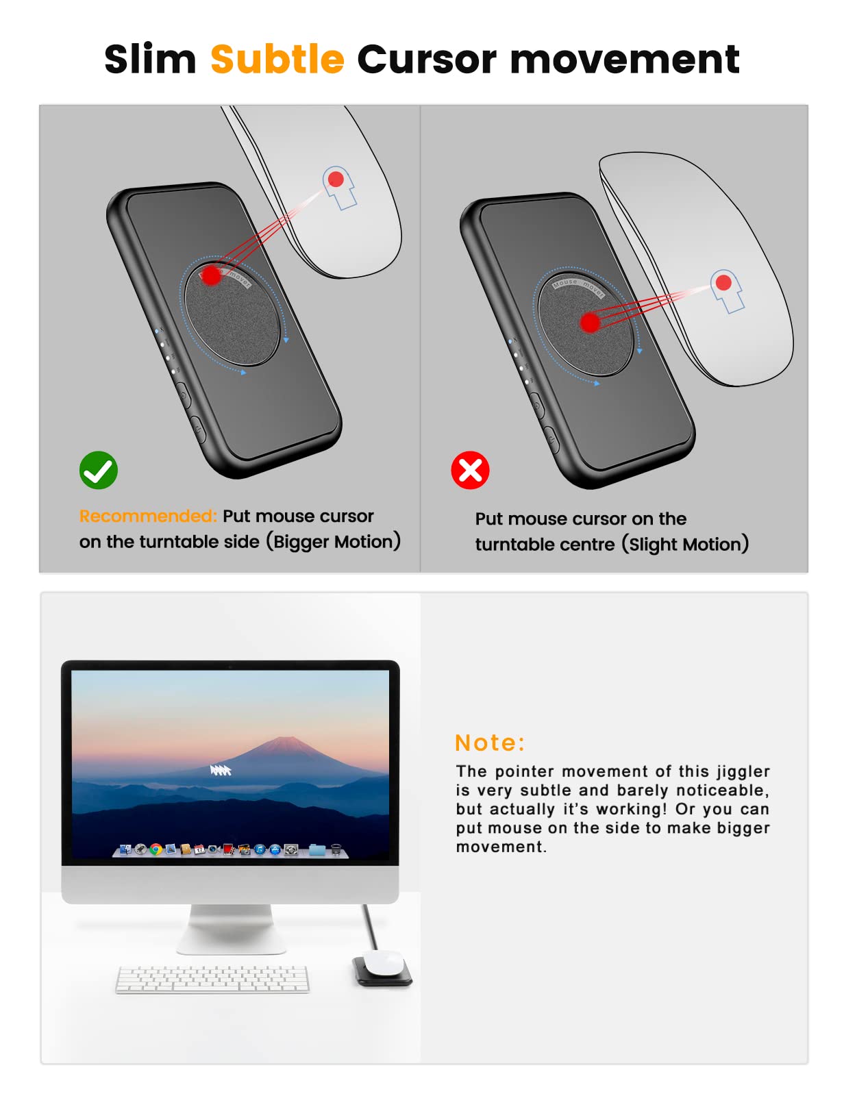 【Ultra-Slim Quiet】STARSIKI Undetectable Mouse Jiggler Interval Timer Adjustable, Mouse Mover with On/Off Switch, Automatic Device to Keep Moving Mouse Wiggler Shaker Clicker Random Movement DriverFree