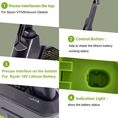 【Upgraded】 2-in-1 V7/8 Adapter for Ryobi 18V Lithium Battery Convert to for Dyson V7/8 Handheld Vacuum Cleaner Battery Compatible with V7/8 Animal V7/8 Absolute V7/8 Motorhead Pro V7/8
