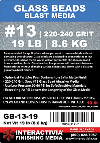 #13 Glass Beads - 19 lb or 8.6 kg - Blasting Abrasive Media (Fine) 220-240 Mesh or Grit - Spec No 13 for Blast Cabinets Or Sand Blasting Guns - Small Beads for Cleaning and Finishing