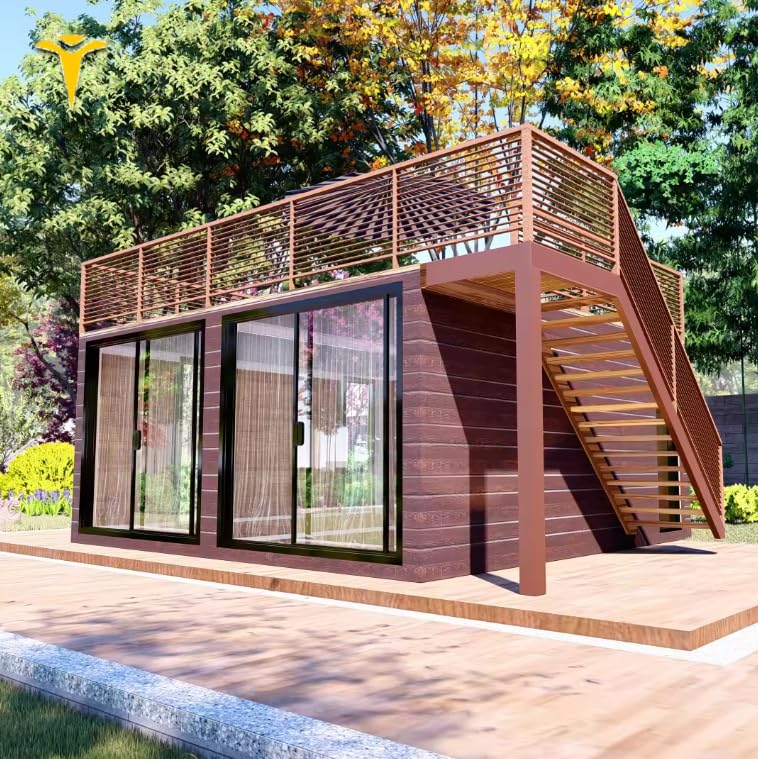 1 Bedroom 20FTX10FT Container House Prefab Tiny Home to Live in for Adults Mini Foldable Mobile Home Modular Guest Homes kit casas prefabricadas para Vivir with Water & Electricity Terrace